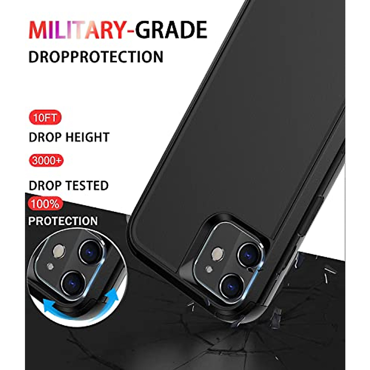 Diverbox for iPhone 11 Case [Shockproof] [Dropproof] [Tempered Glass Screen Protector],Heavy Duty Protection Phone Case Cover for Apple iPhone 11 (Black-3in1)