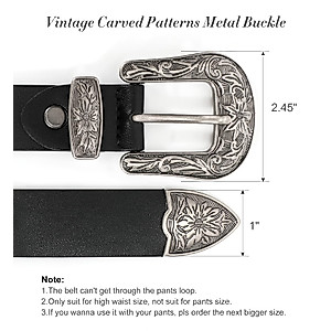 XZQTIVE Women Leather Belt Ladies Vintage Western Belt Retro Cowgirl Leather Belt Black Waist Belt for Pants Jeans Dresses