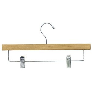 Econoco Commercial Pant/Skirt Hanger with Chrome Hooks and Bar with Clips, 14", Natural (Pack of 100)