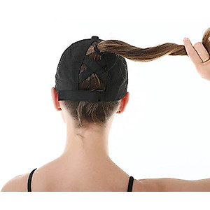 YAGOLD Womens Criss Cross Ponytail Baseball Cap Adjustable High Messy Bun Ponycap Hats Quick Drying Mesh Dad Hat for Outdoor Sports Travel Black