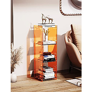 solaround Acrylic Narrow Bookshelf Corner Book Shelf Organizer for Kids Modern Display Storage Organizer for Living Room Office Bathroom (organge, 3 Tier)