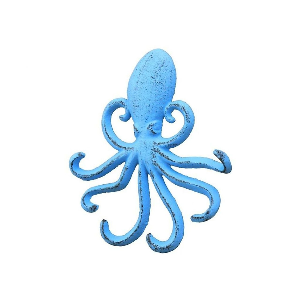 Handcrafted Model Ships Rustic Light Blue Cast Iron Wall Mounted Decorative Octopus Hooks 7" - Beach De