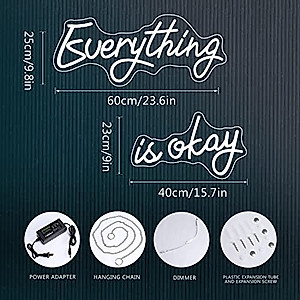 Everything is Okay Neon Sign for Girls Room Wall Decor, Adjustable Personalized Neon Signs for Club Bar Cafe Office Lounge Decoration, Gift, 39” x 9”, Warm White