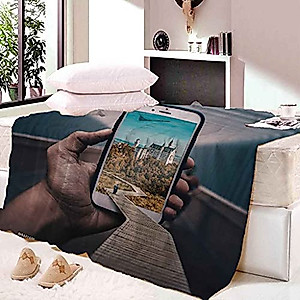 DALEM Soft Fleece Throw Blanket - Fluffy Microfiber Solid Blankets for Bed and Couch Double/Single Size - 59X79Inch Wooden Bridge Scenery Printed Flannel Blanket for Bed, Couch and Sofa