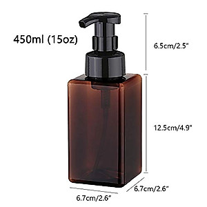 UUJOLY Foaming Soap Dispenser, 450ml (15oz) Refillable Pump Bottle Plastic for Liquid Soap, Shampoo, Body Wash (2 Pcs) (Amber)