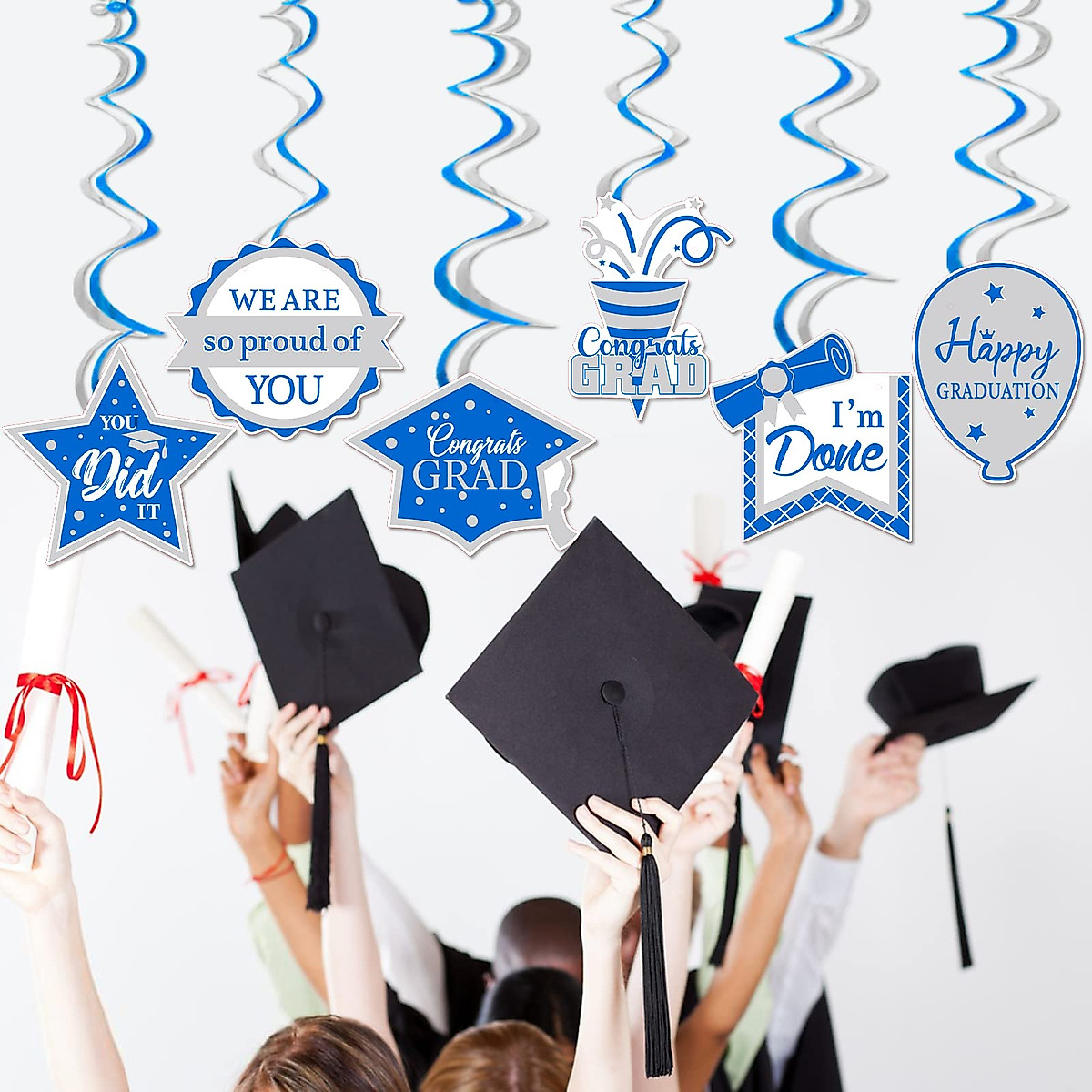 Blue and White And So The Adventure Begins Banner Blue and White Graduation Party Decorations 2024 Blue Graduation Decorations Class of 2024 Graduation Party Decorations 2024 Blue
