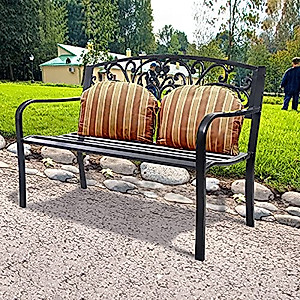 Tangkula Outdoor Steel Garden Bench Park Bench, 50 Inch Patio Park Bench Chair with Heavy-Duty Steel Frame, Outdoor Welcome Bench with Casted Pattern, Ideal for Yard Porch Balcony Garden Park