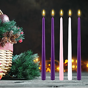 Mega Candles 5 pcs Unscented Christmas Advent Candles Set, Hand Poured Premium Wax Taper Candle 12 Inch x 7/8 Inch, Holidays, Celebrations, Devotional, Church, Wreath, Party, Gifts