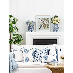 Hofdeco Premium Coastal Patio Indoor Outdoor Throw Pillow Cover Only, 20"x20" Water Repellent for Backyard, Couch, Navy Blue Leopard with Piping