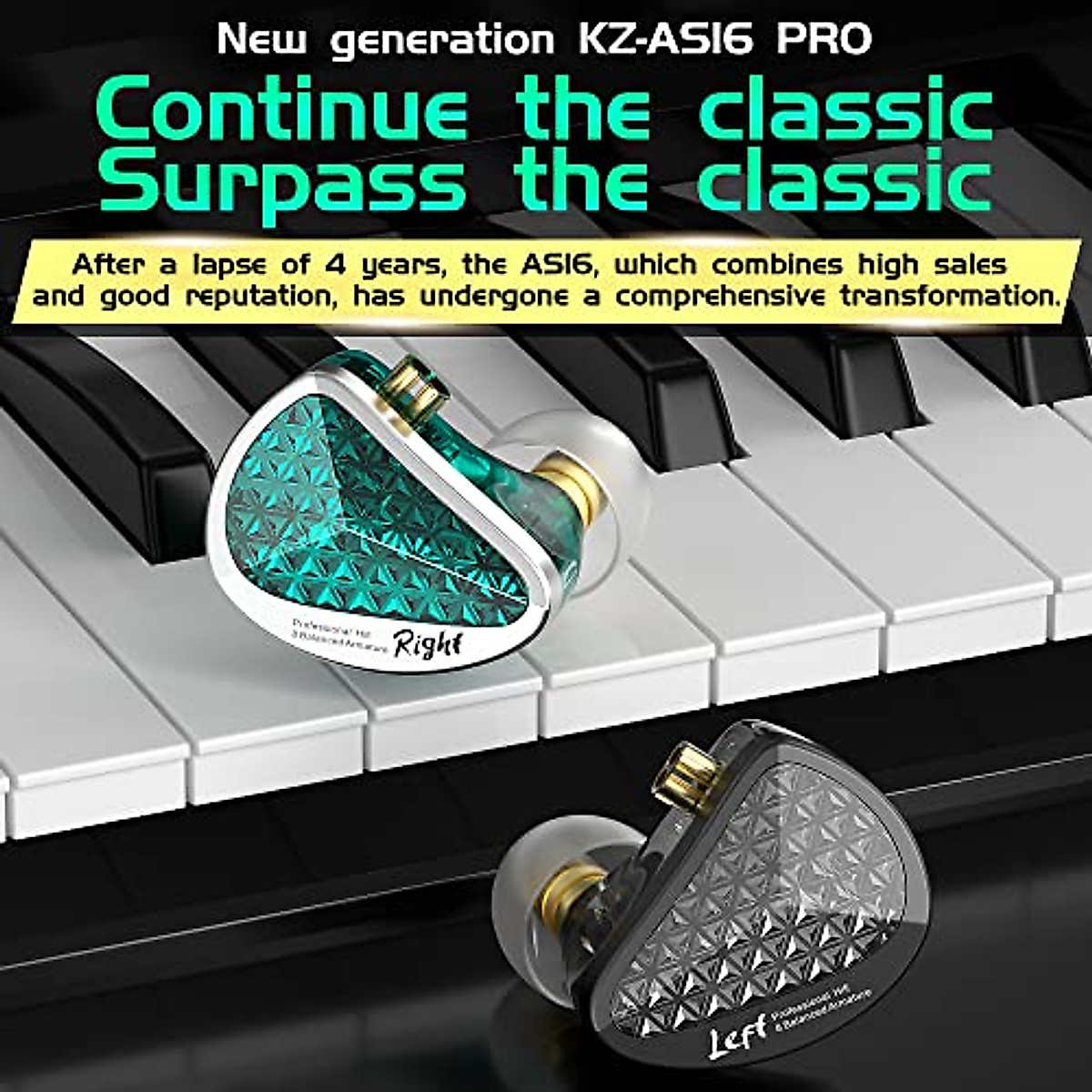 KZ AS16 Pro 8 Balance Armatures in-ear Monitor Headphones, KZ 2022 New HiFi Music Earbuds Earphones for Studio Recording, Stereo Sound Gaming Earbuds Positioning Headsets(without MIC, BLACK)