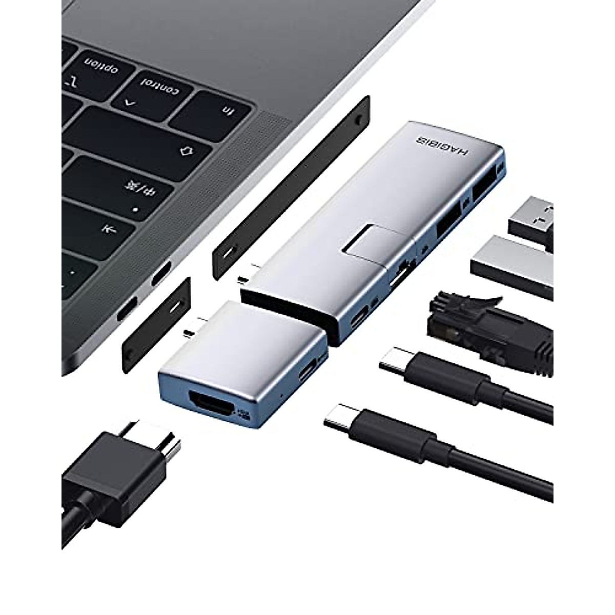 Hagibis USB C Hub Modular Magnetic USB Type-C Hub with 4K@60Hz HDMI, Separated Dual USB-C Adapter for MacBook Pro Air M1/2020/2019/2018 iPad Pro, Gigabit Ethernet, USB 3.0, 100W Power Delivery (RJ45)