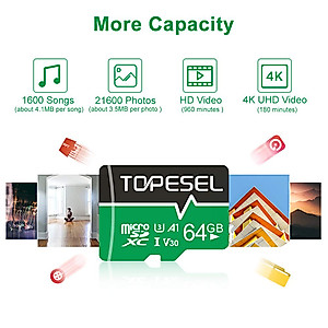 TOPESEL 64GB Micro SD Card 2 Pack Memory Cards U3 V30 Micro SDXC UHS-I TF Card for Camera/Drone/Dash Cam(2 Pack U3 V30 A1 64GB)