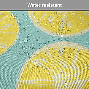 Lunarable Yellow and Blue Chair Seating Cushion Set of 4, Citrus Pattern in Hand Drawn Style Watercolor Grunge Lemon Slices, Anti-Slip Seat Padding for Kitchen & Patio, 16"x16", Turquoise and Yellow