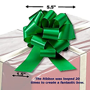 Instabows 5" Green Ribbon Pull Bows for Gift Wrapping Large Christmas Or Birthday Present 5 Pack of Pull Bow Nice for Easter Or Gift Basket Perfect As A Big Gift Bow