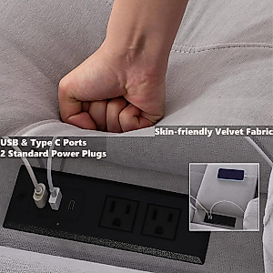 Generic Loveseat Sofa with Storage Ottoman & Console Cupholders, 2 Seater Modular Couch with Charging Station Modern Velvet Small Sectional Couch for Aparment,Home Office, Light Grey, F8001LIST