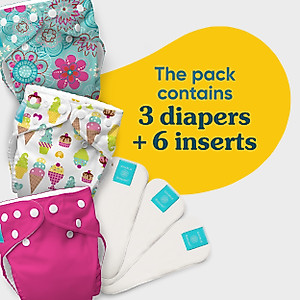 Charlie Banana Baby Premium Cloth Diaper System, Reusable and Washable, 3 Diaper and 6 Inserts, Crush, One Size
