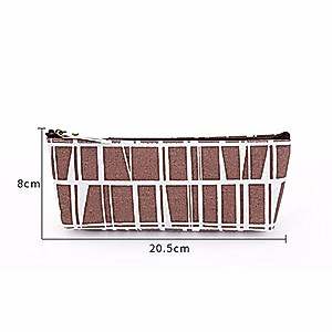 Canvas Pencil Bag, Striped Grid Pencil Case Simplicity Pen Pouch Cute Pen Bag, Solid Color Pen Box Stationery Bag School Supplies(Black)