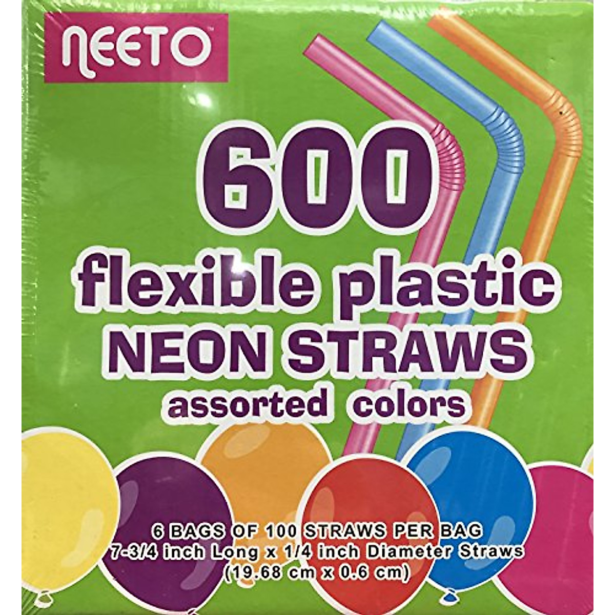 Neeto Plastic Neon Color Straws 7.75" 600 Count
