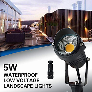 ELEGLO 5W Low Voltage LED Landscape Lights,12V/24V AC/DC Landscape Lighting,Outdoor Lawn Tree Flag Spotlights with Spike Stand,IP65 Waterproof Garden Pathway Lights (8 Pack Warm White with Connector)