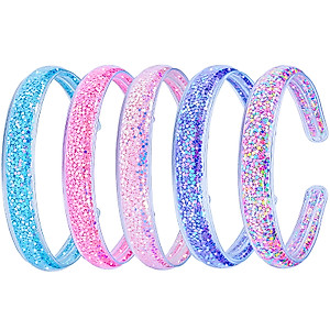 YQC Glitter Headbands for Girls -5Pcs Cute Sparkly Headband for Kids -Girl Shiny Stars Head Bands -Sequin Anti-slip Headband for Little Girl Hair Accessories (Clear)
