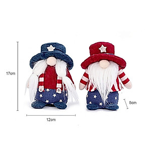 KEAIDO July 4th Gnome Independence Day Hanging Ornament Set of 2, Patriotic Gnome USA Stars and Stripes American Flag Plush Faceless Doll Veterans Day Memorial Day Gift Uncle Sam Tomte Elf Home Decor