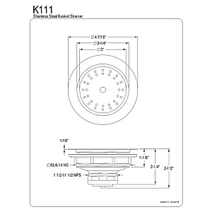 Kingston Brass K111 Stainless Steel Kitchen Sink Strainer with Die Cast Nut, 4-7/16-Inch Diameter, Brushed Nickel