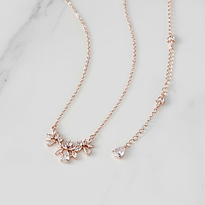 SWEETV Rose Gold Cubic Zirconia Wedding Bridal Backdrop Necklace for Brides, Crystal Dainty Back Necklace, Body Chain Jewelry for Women Prom