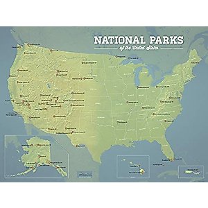 US National Parks Map 18x24 Poster (Natural Earth)