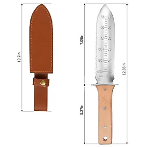 GARTOL Hori Hori Garden Knife, Garden Tools with Sheath for Weeding, Digging, Cutting and Planting, with 7" Stainless Steel Blade, Full-Tang Wood Handle with Hanging Hole and Sharpening Stone