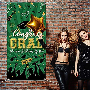 2022 Graduation Banner Party Decorations Congrats Grad Door Cover Banner Large Fabric Graduation Sign for Indoor Outdoor Photography Background(Green)