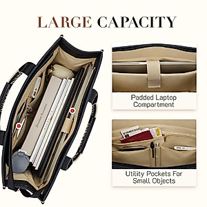 Missnine Tote Bag Canvas Laptop Bag 15.6 inch Briefcase for Women Large Capacity Handbag for Office, College, Travel (Beige+black)