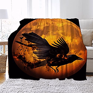 TheBlackSpot Black Raven Crow Throw Blanket Bird Horror Moon Night Soft and Comfortable Fleece Flannel Big Blanket for Bedding Office Sofa and Chair Decor Gift (50 x 60 inches)
