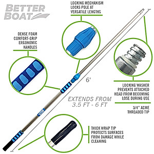 Extension Pole Telescoping Pole Extension Rod Extendable Pole Telescopic Deck Brush Boat Hook Painters Pole 3/4" Universal End Painting Paint Roller Mop Handle Twist Lock Long Stick Extender 3.5-6FT