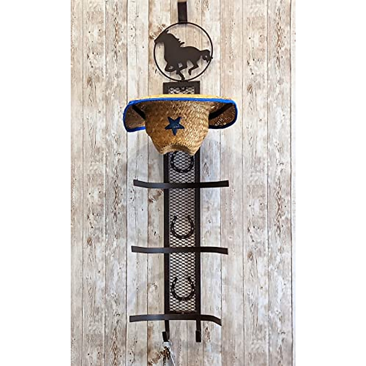BestGiftEver Rustic Western Country Metal Horse 4 Cowboy Hat Rack Wall Mounted/Over The Door Holder