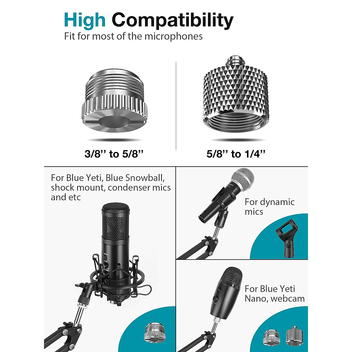 InnoGear Microphone Stand, Adjustable Mic Stand Set for Blue Yeti Nano Suspension Boom Scissor Arm Stand with 5/8" to 3/8" Screw, 5/8" to 1/4 Screw, Nano Mic Windscreen and Dual Layered Mic Pop Filter