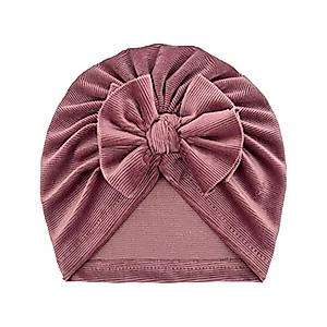 FOUTTUE Infant Caps with Bows Girls Solid Fleece Cap Beanie Bowknot Elastics Turban Hat Toddler Knit (1-A+B+C+G+H+I, One Size)