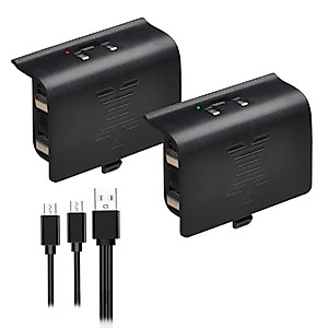 Batmax 2X Micro USB-Output 1100mAh Battery Packs for Xbox One Xbox One S Xbox One X Xbox One Elite Wireless Controllers Rechargeable Ni-MH Not fits for Xbox Series X/S 2020 + 2-in-1 USB Cable (Black)