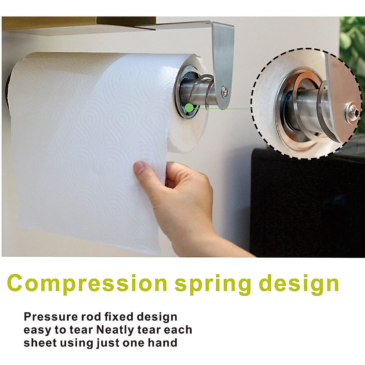 Under Counter Paper Towel Holder Under Cabinet or Wall Mount ,Single Hand Operable,Self Adhesive or Screw Mounting for Kitchen, Sink, Bathroom,Stainless Steel,Retractable