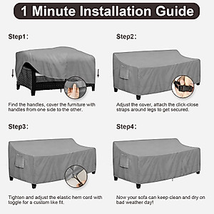 PureFit Outdoor Couch Cover Waterproof Patio Sofa Furniture Covers, 3-Seater Outdoor Cover with Air Vent and Handles, 85W x 35D x 35H Inches, Gray