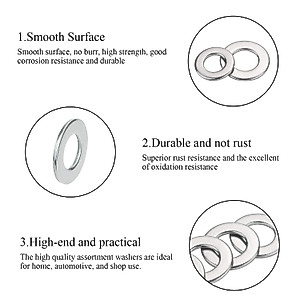 DYWISHKEY 700 Pieces 9 Sizes Stainless Steel Flat Washers Assortment Kit (M2 M2.5 M3 M4 M5 M6 M8 M10 M12)