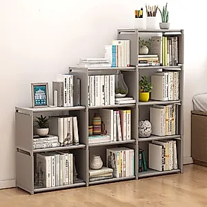 OPPSDECOR 9 Cube Bookshelf DIY Bookcase Adjustable Home Office Book Organizer Shelves Cabinet (Gray)