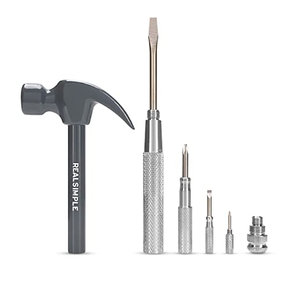 Real Simple All You Need 6-in-1 Hammer and Screwdriver Set. Ultimate Household Multi-Tool (Silver)