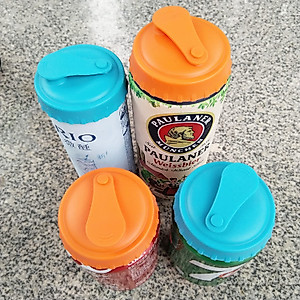 2 Pack Reusable Silicone Can Protector Lid or Covers with Resealable Nozzle for Standard Soda/Beverage/Beer Cans - Prevents Spills - Retains Fizz - BPA-Free (Orange & Blue)