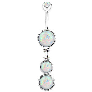 COCHARM 14g White Opal Belly Button Rings Surgical Steel Dangle Navel Rings for Women Dangly Navel Piercing Jewelry Dangling Belly Piercing Belly Bar