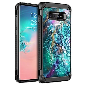 BENTOBEN Galaxy S10 Plus Case,Slim Fit Glow in The Dark Shockproof 2 in 1 Hard PC Soft Bumper Dual Layer Hybrid Protective Cover for Samsung Galaxy S10 Plus 6.4" Case, Mandala in Galaxy