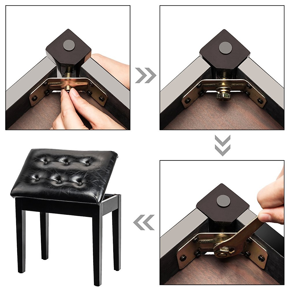 Bonnlo Padded Wooden Piano Bench with Music Storage Keyboard Stool Artist Benches Stool Tufted Seat,Black