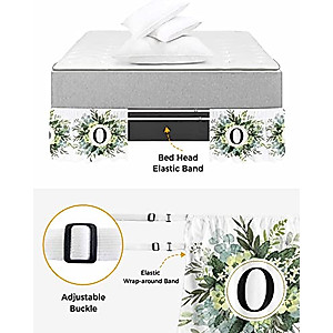 Monogrammed Bed Skirt Cal King Size 16 Inch Drop, Adjustable & Elastic Wrap Around Bed Skirts Pleated Luxury Dust Ruffles for Twin Full Queen Cal King Base Bed, Green Eucalyptus Black Letter O