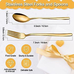 48 Pcs Forks and Spoons Set for 24, Stainless Steel Flatware Cutlery Set Mirror Polished Kitchen Utensil Set, 6.5 Inch Forks and 7.3 Inch Spoons for Home Kitchen Restaurant, Dishwasher Safe (Gold)