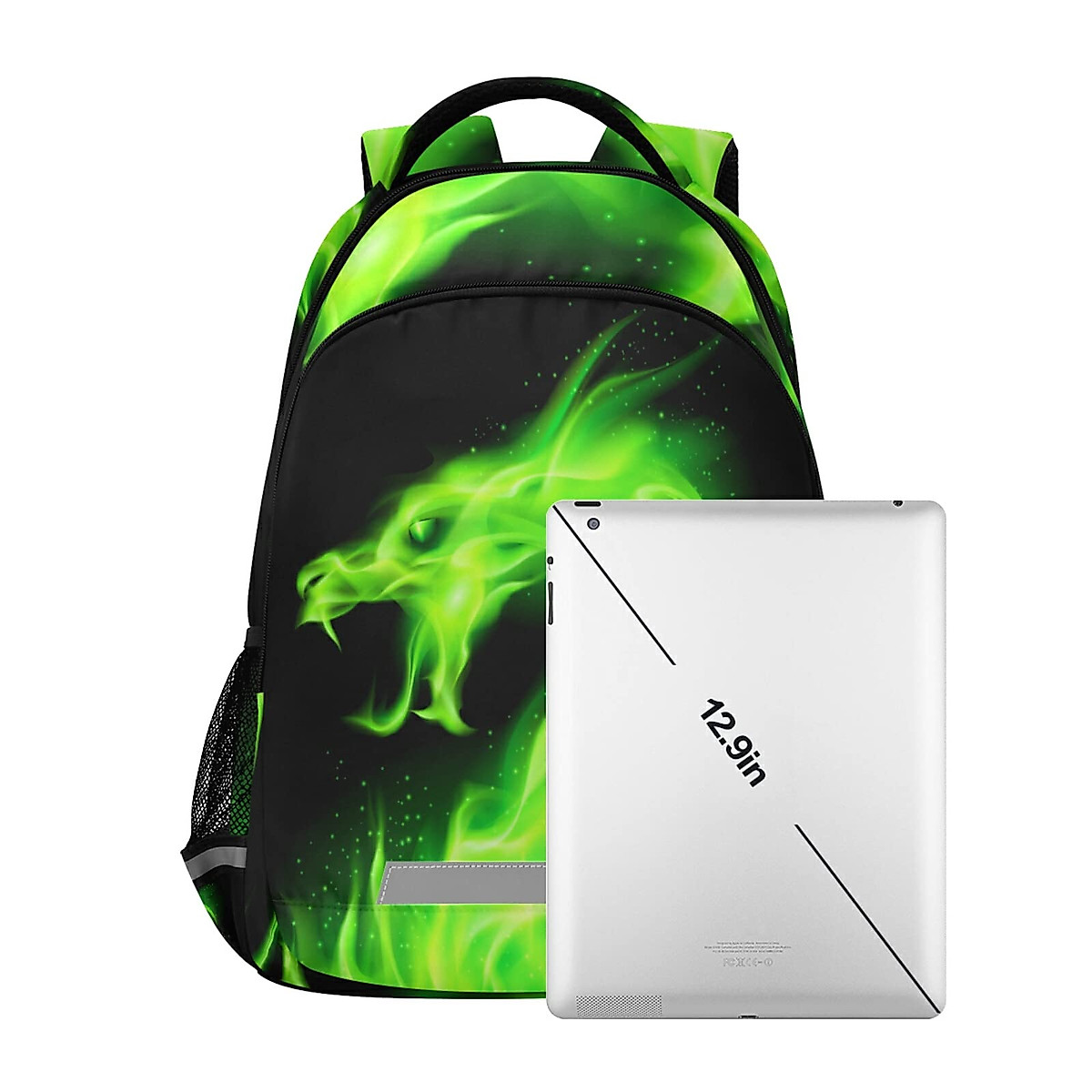 Green Fire Dragon Backpack Schoolbag for Boys Girls Elementary School Bookbag Travel Bag Casual Daypack Rucksack for Students