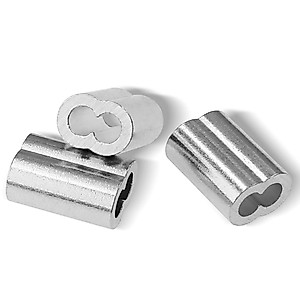 PHITUODA 100pcs 1/8 Inch Aluminum Crimping Loop Sleeve for Wire Rope and Cable, Double Hole Type